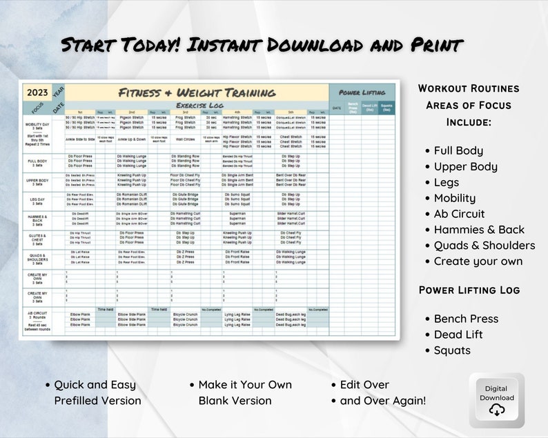Fitness Tracker Printable, Daily Fitness Tracker, Workout Tracker ...