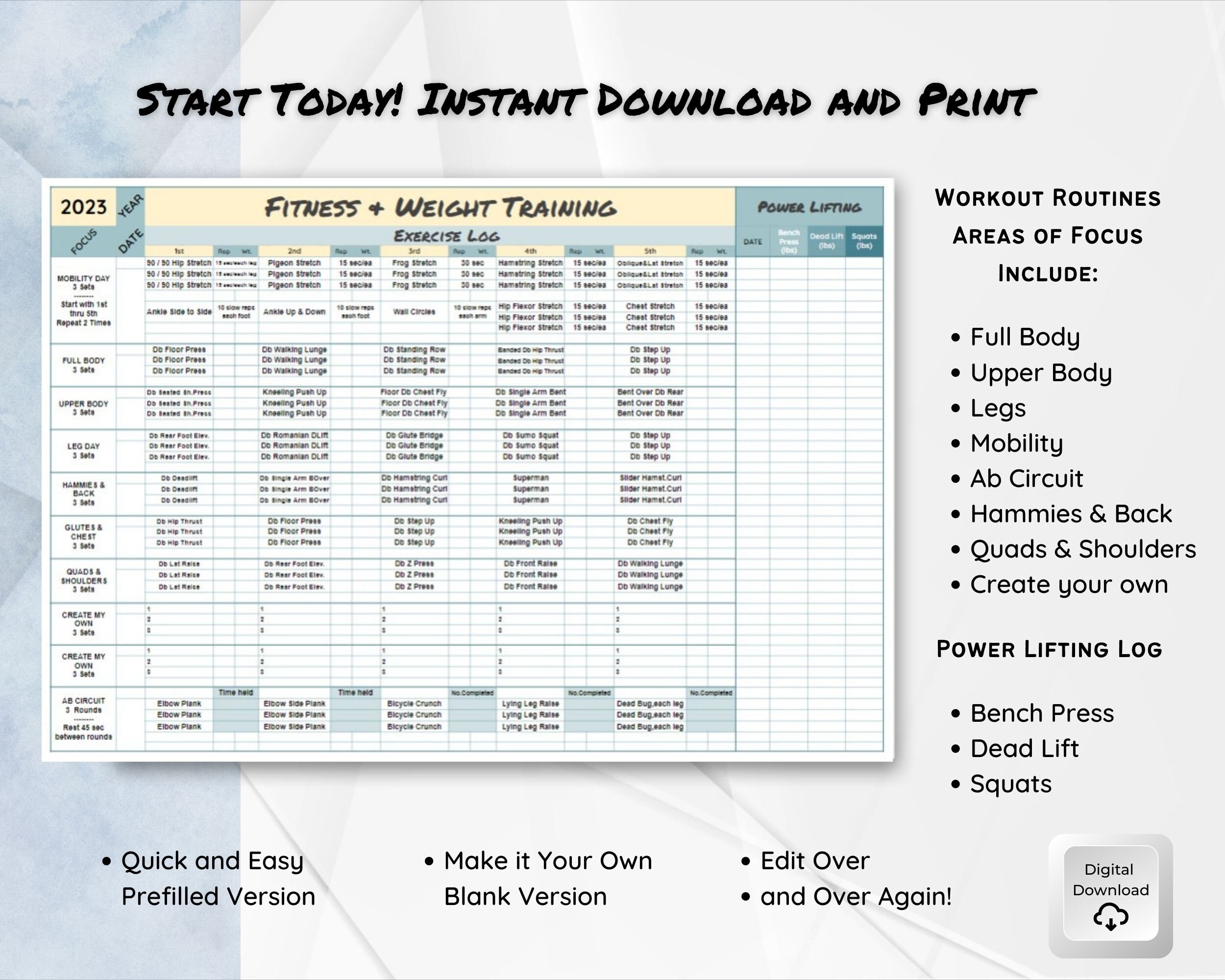 Fitness Tracker Printable, Daily Fitness Tracker, Workout Tracker ...