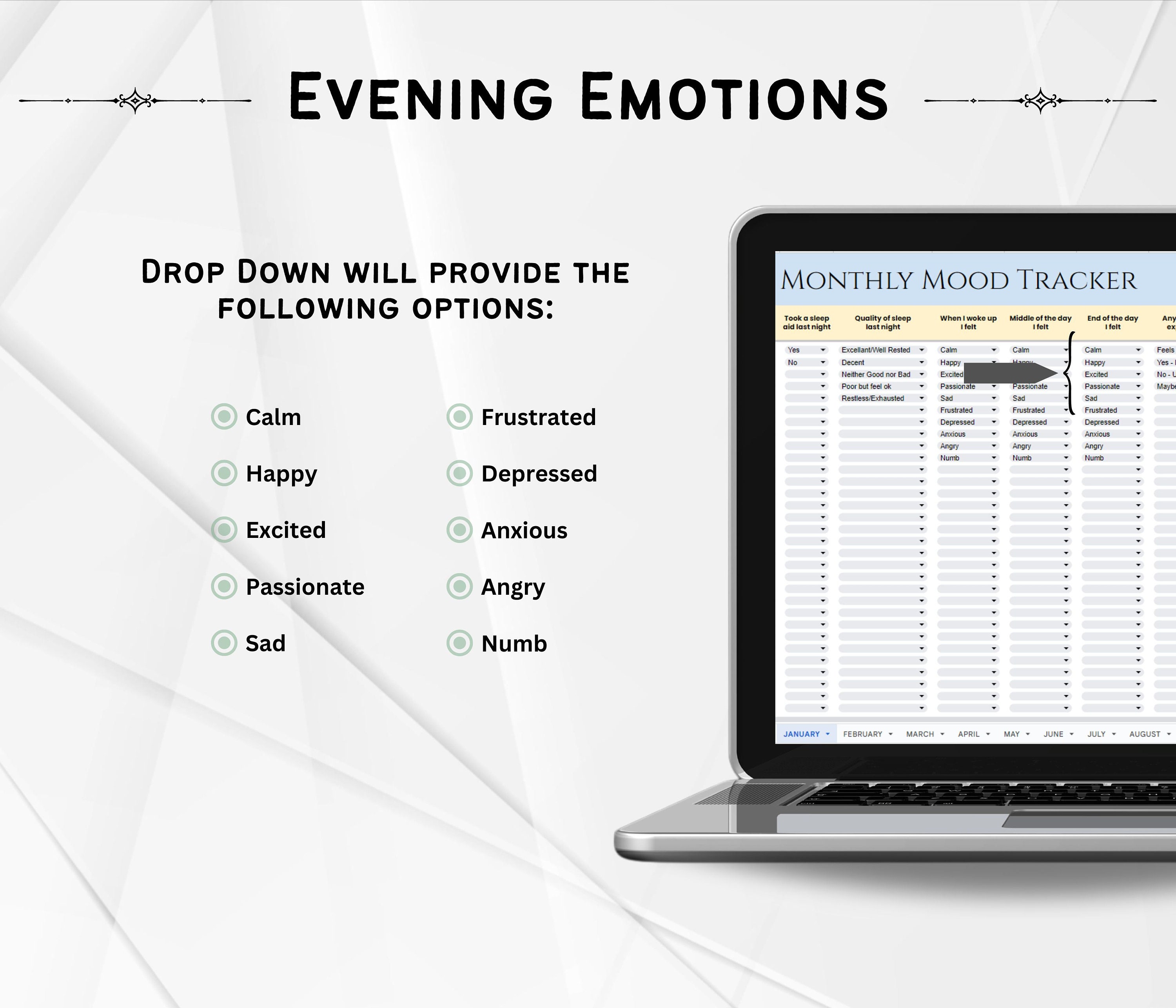 Google Sheets Mood Template, Mood Tracker Spreadsheet, Mood Template, Monthly Mood Tracker ...