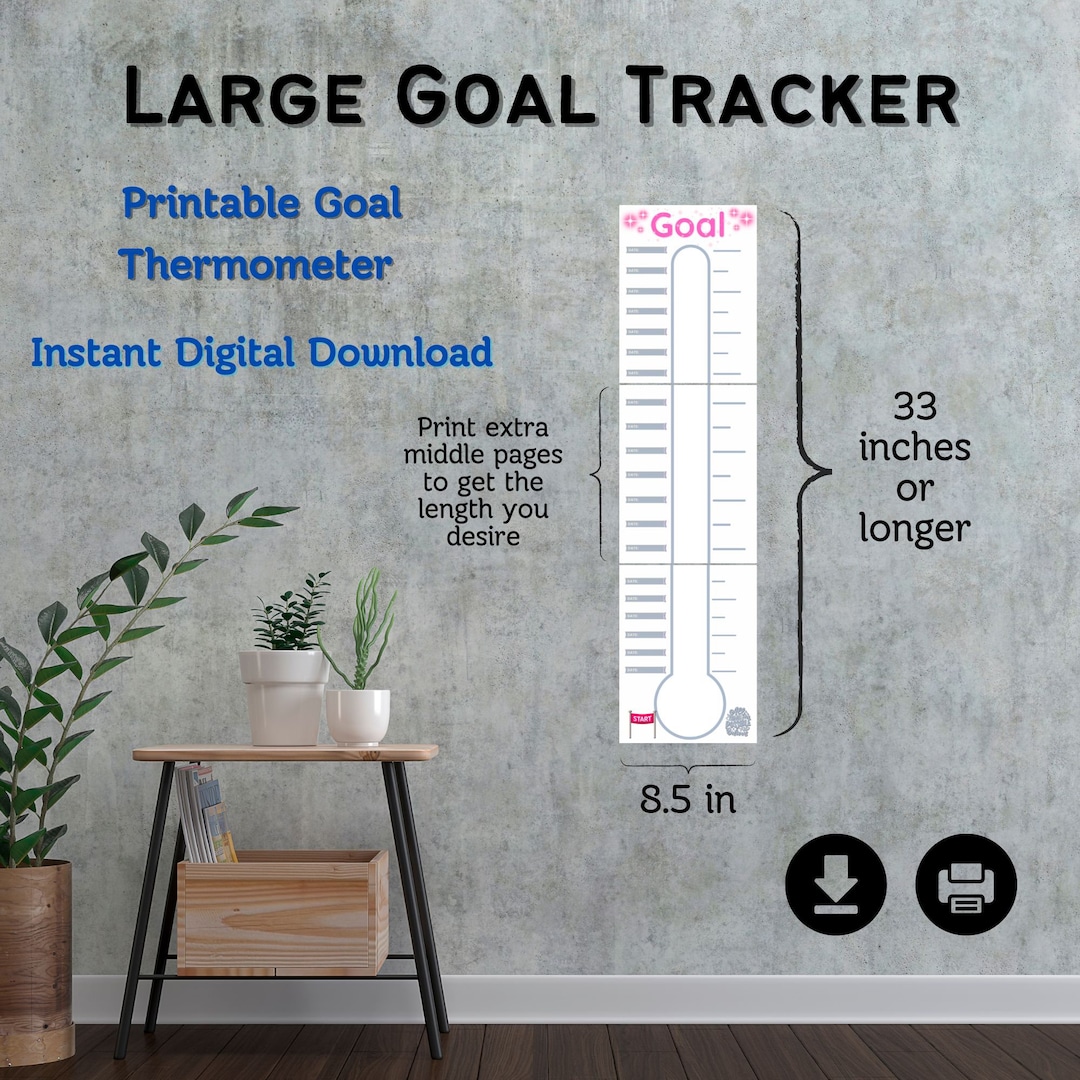 Large Fun Goal Tracker Printable, Thermometer Goal Tracker, Weight Loss ...