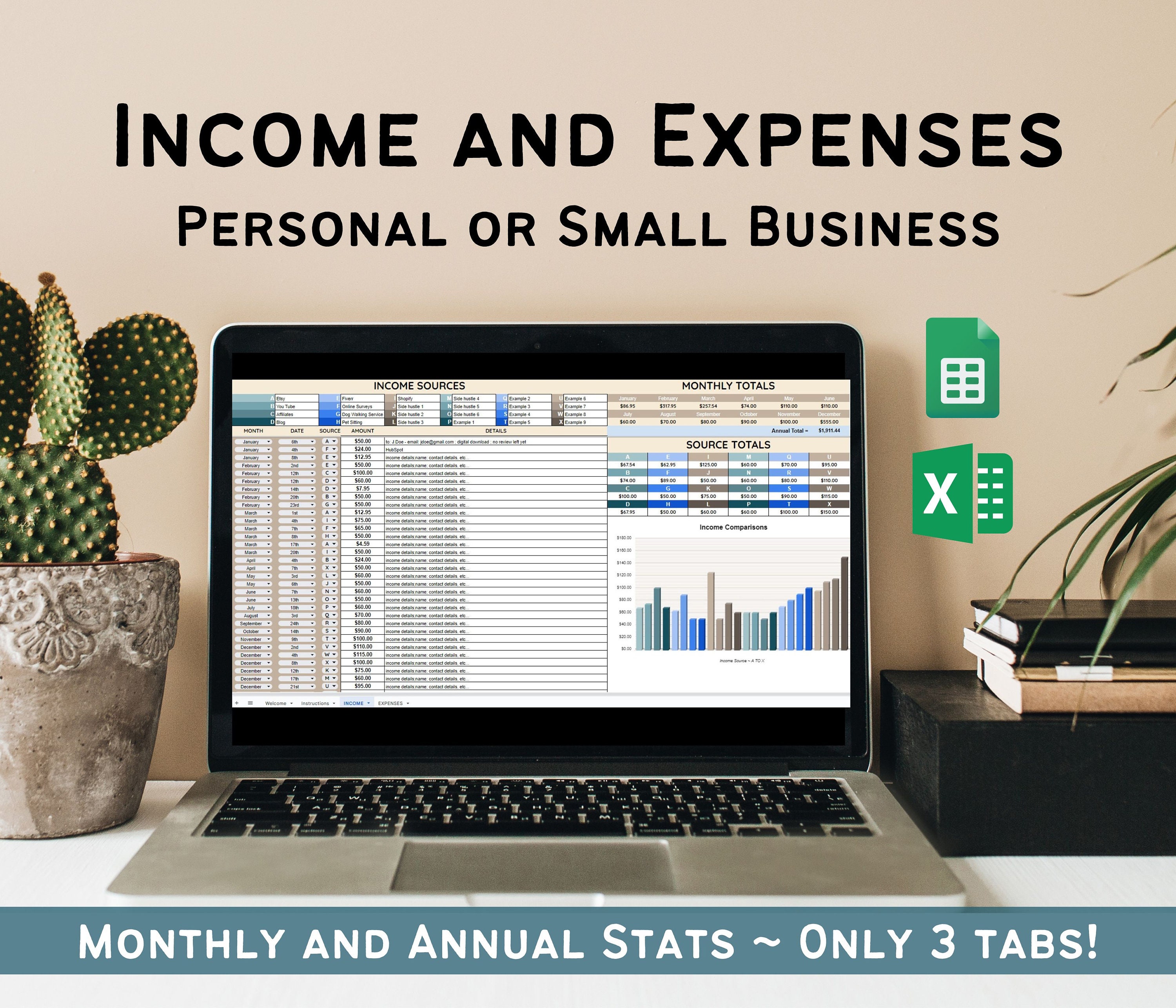 Small Business Bookkeeping Spreadsheet Google Sheets Excel Template ...