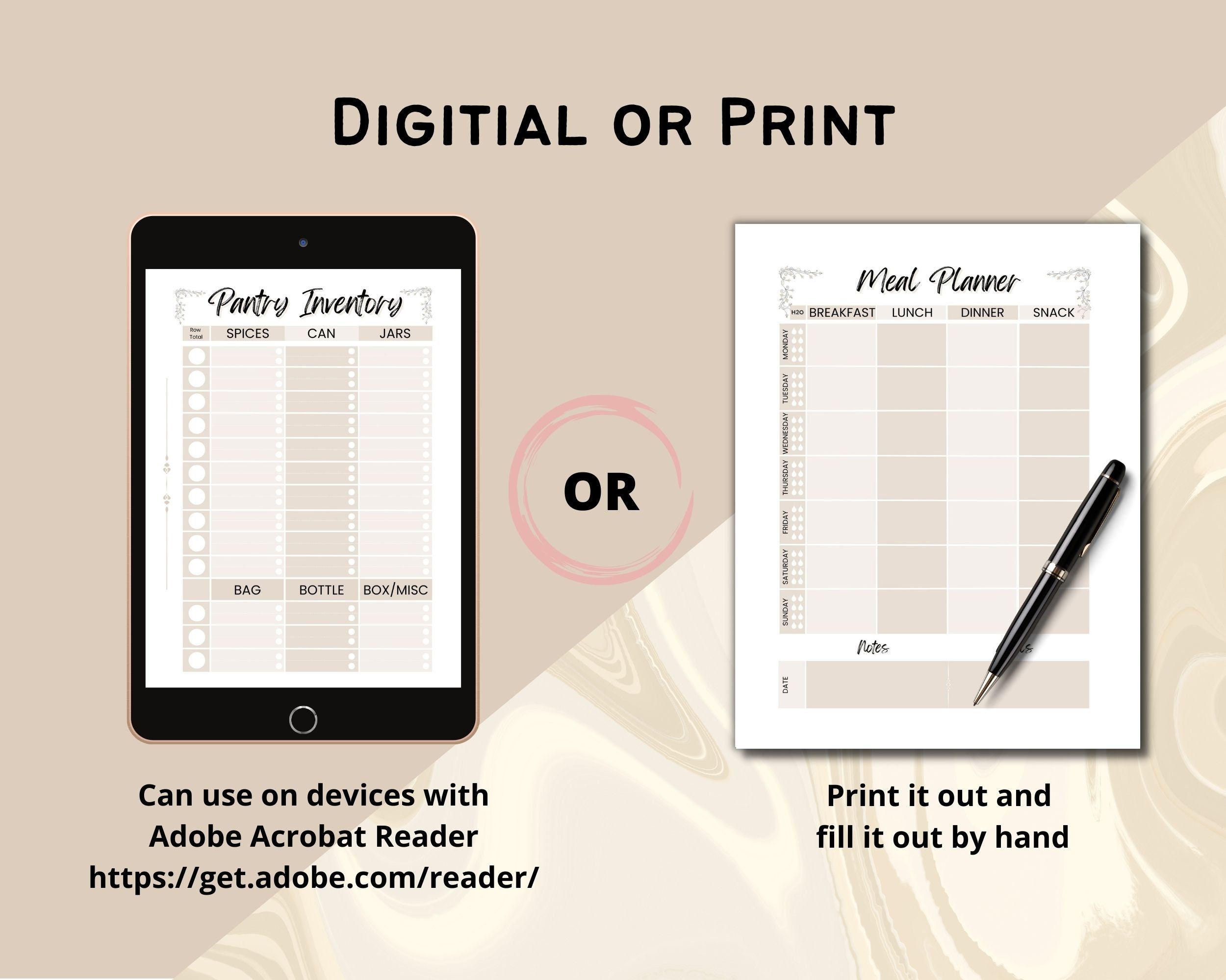 Printable Digital Weekly Meal Planner With Shopping List, Track Water ...
