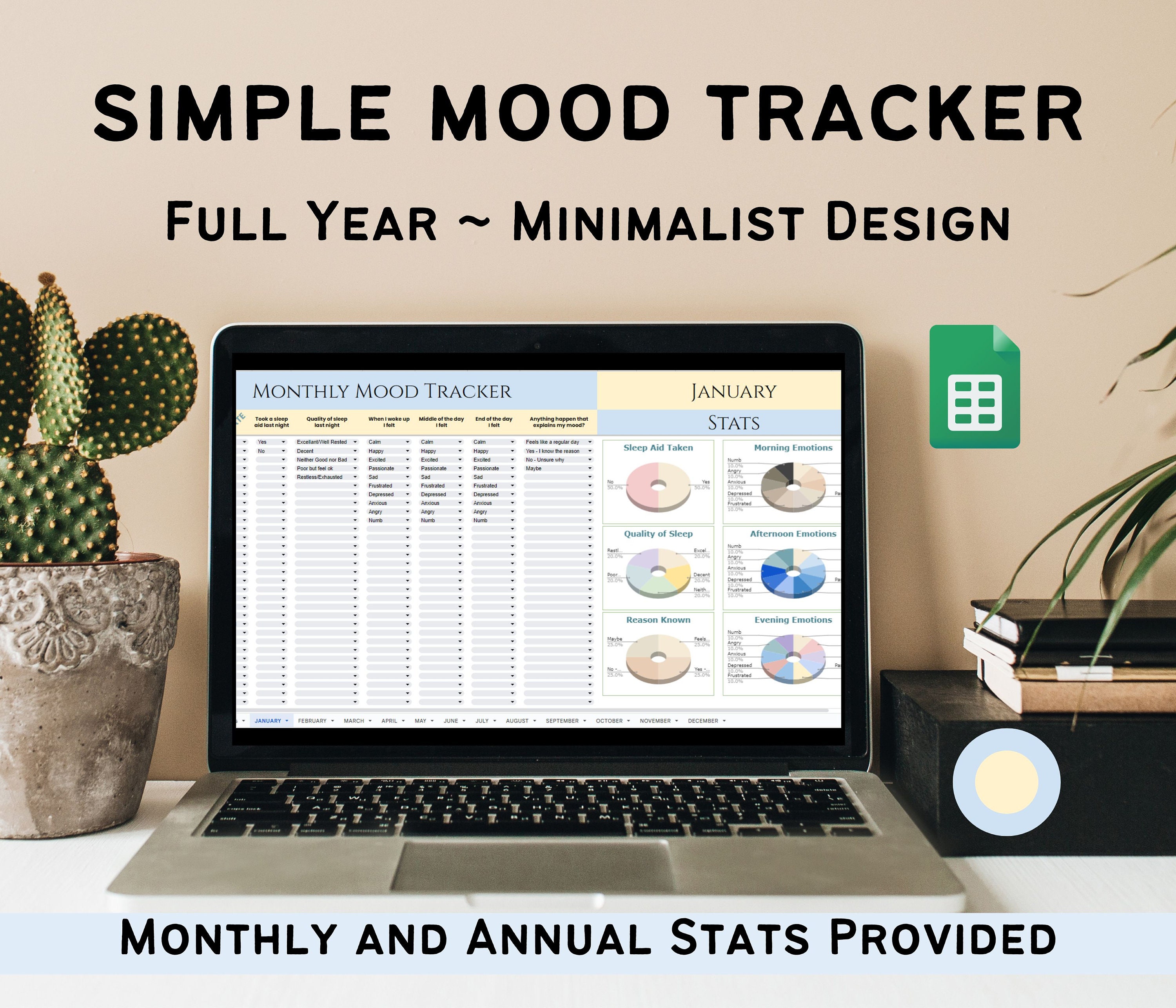Digital Mood Tracker Google Sheets Minimalist Mood Tracker - Etsy