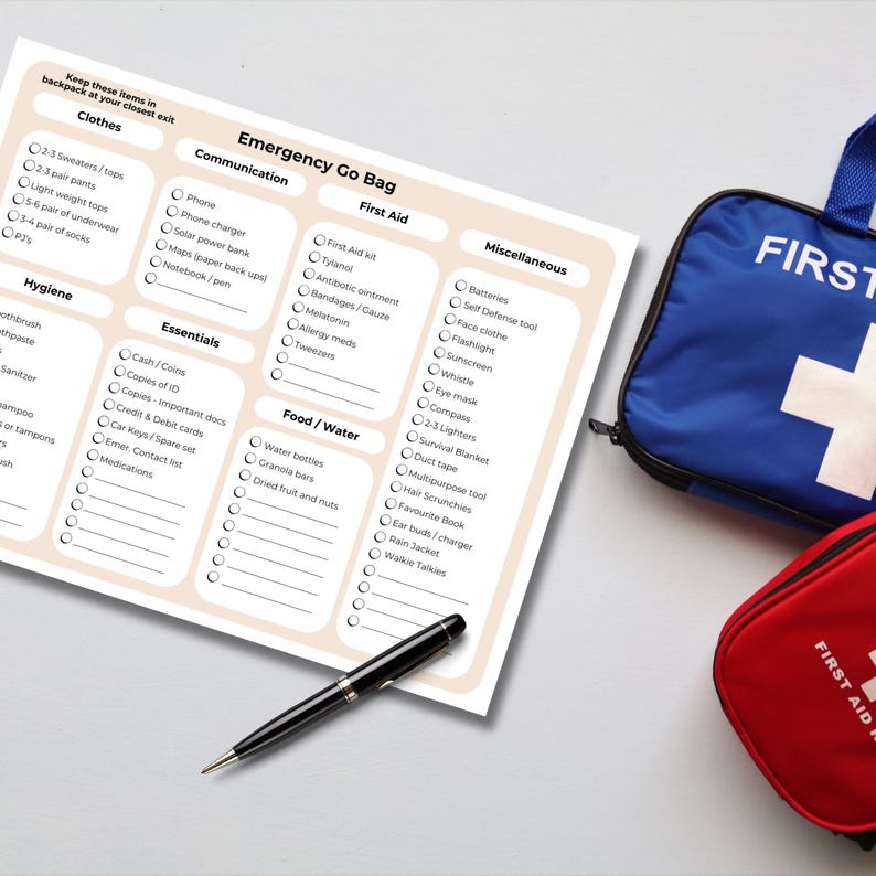 Printable Emergency Evacuation Planner, Go Bag, Action Plan, Printable ...