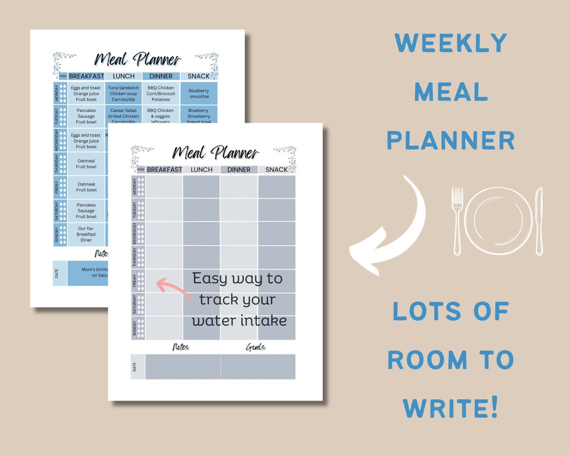 Printable Digital Weekly Meal Planner, Printable Planner, Menu Planner ...