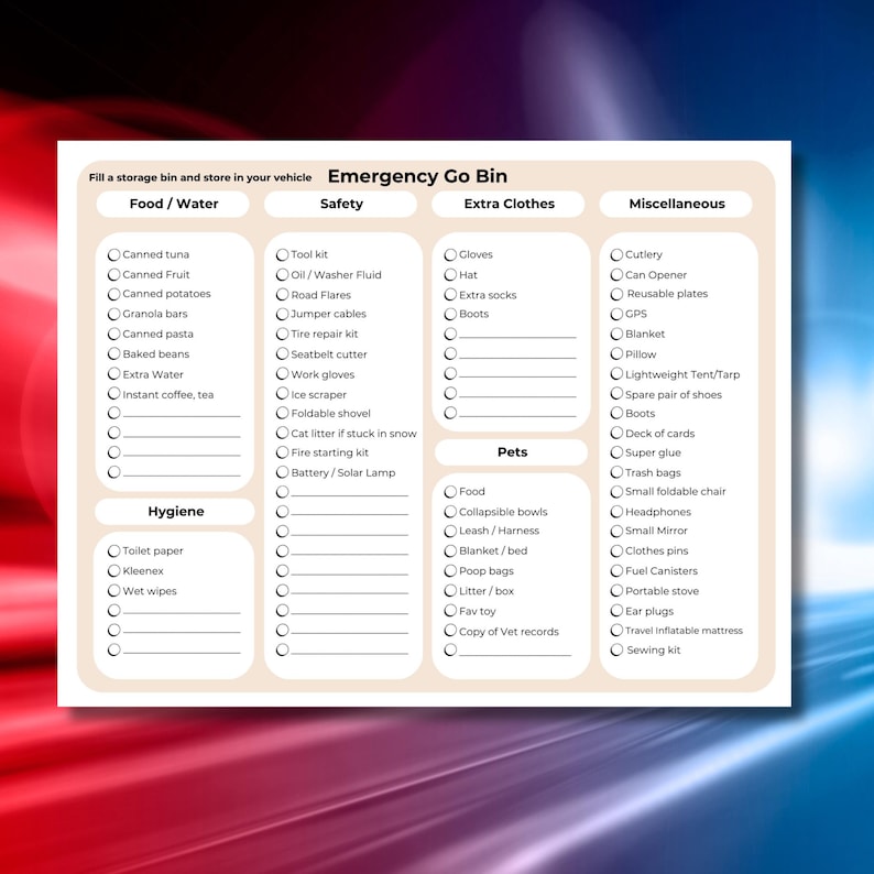Printable Emergency Evacuation Planner, Go Bag, Action Plan, Printable ...