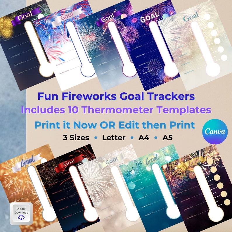 Goal Tracker Printable, Thermometer Goal Tracker, Editable Goal Tracker ...