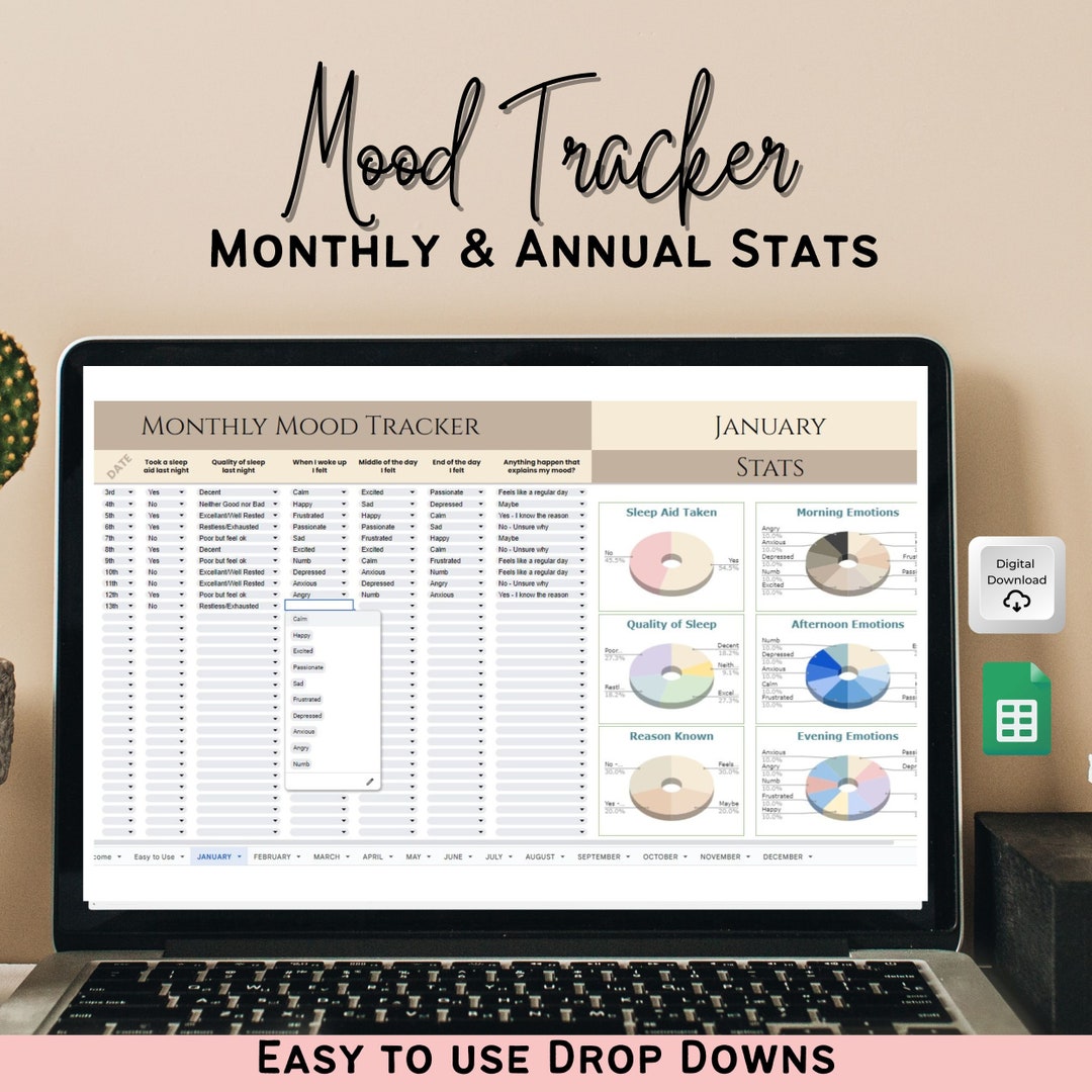 Google Sheets Mood Template, Mood Tracker Spreadsheet, Minimalist ...