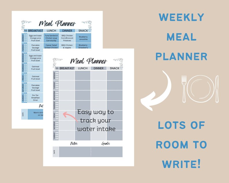 Printable Digital Weekly Meal Planner Printable Planner Menu - Etsy