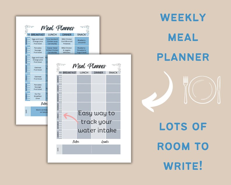 Printable Digital Weekly Meal Planner, Printable Planner, Menu Planner ...