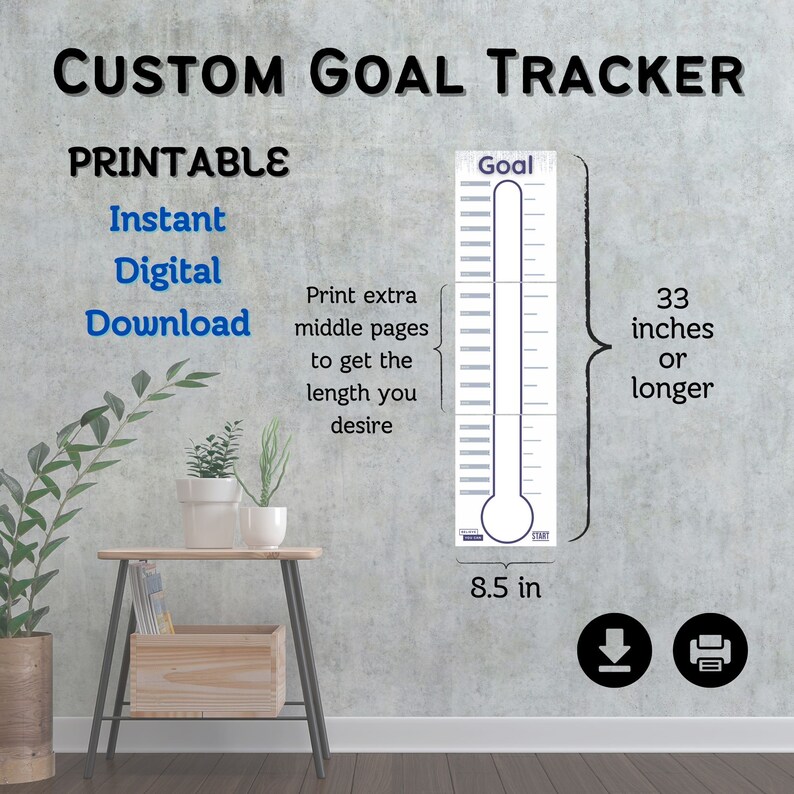Custom Goal Tracker Printable, Thermometer Goal Tracker, Weight Loss ...