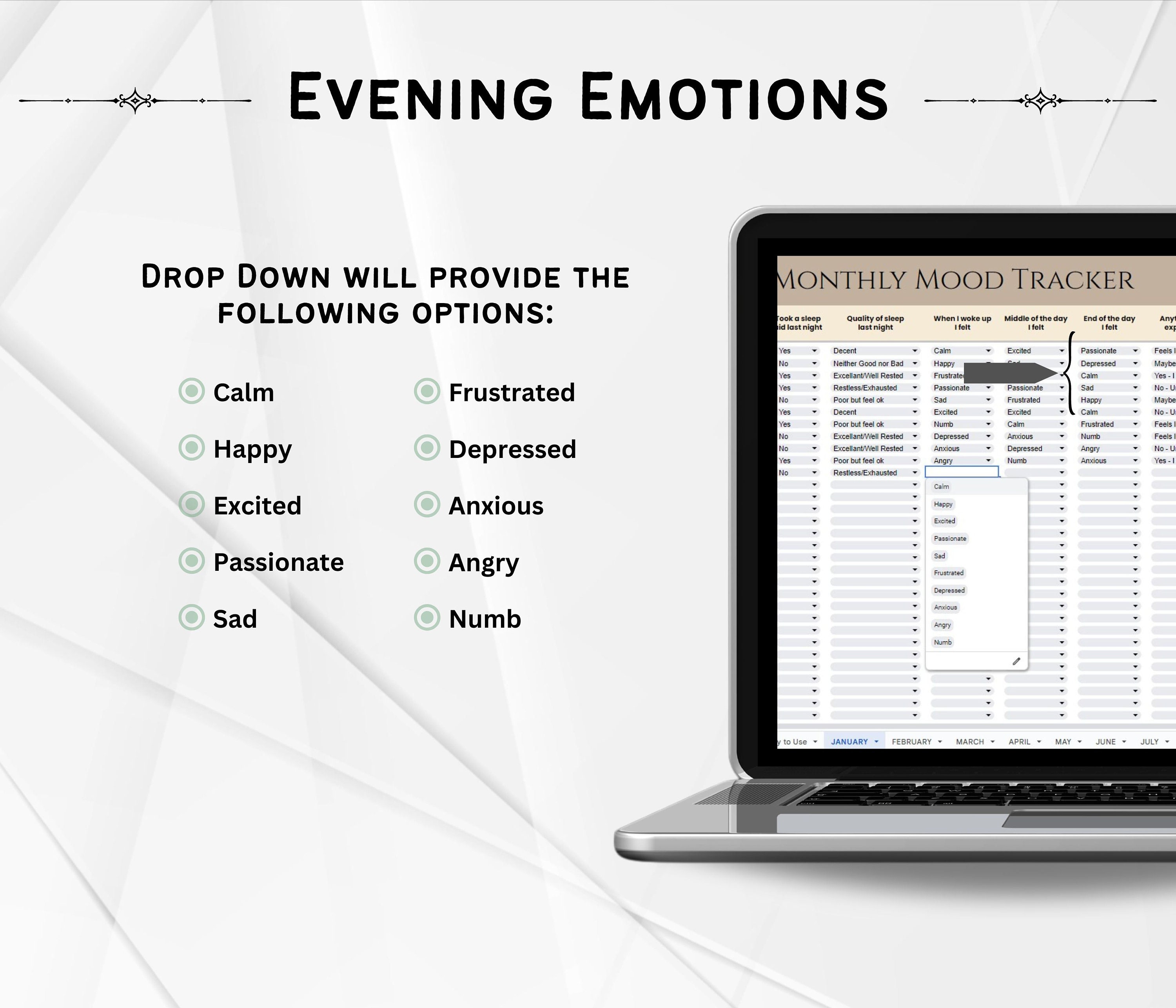 Google Sheets Mood Template, Mood Tracker Spreadsheet, Minimalist Design, Monthly Mood Tracker ...