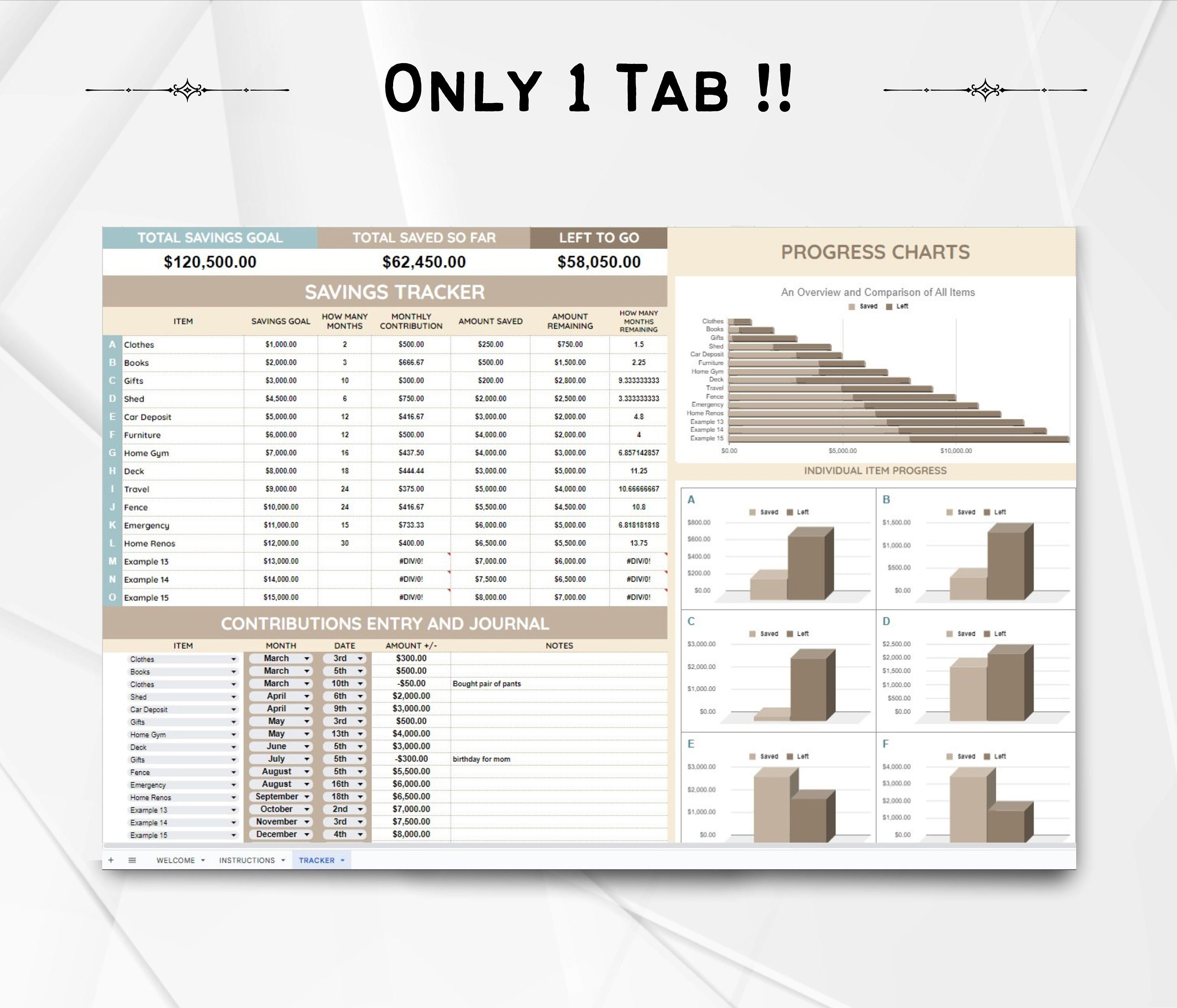Savings Google Sheets Tracker Template Digital Money Saving Chart ...