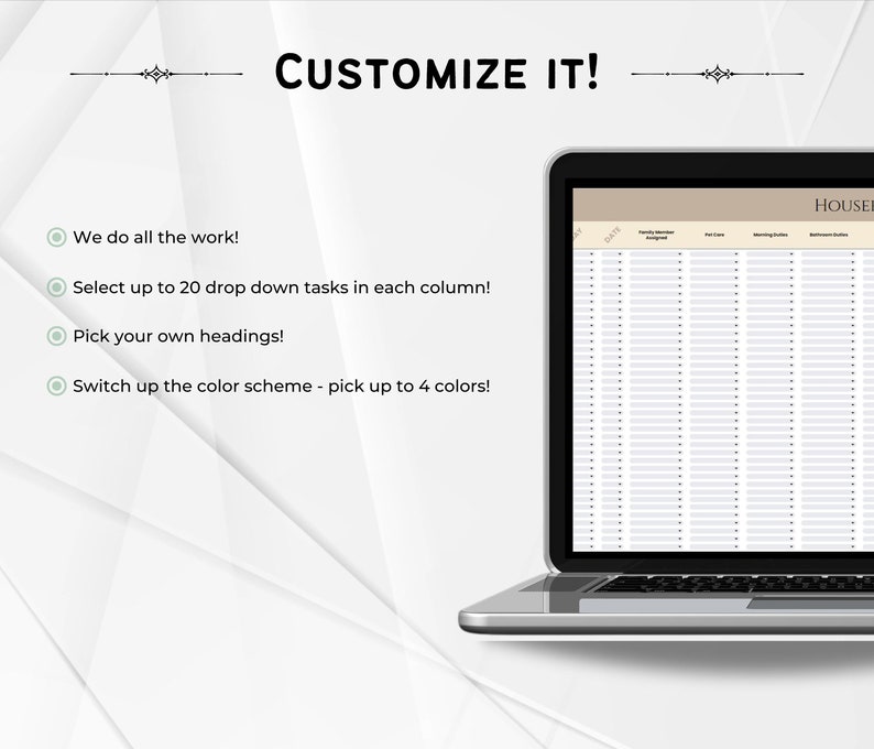 Custom Designed Chore Chart, Task Manager Spreadsheet, Family Chore ...