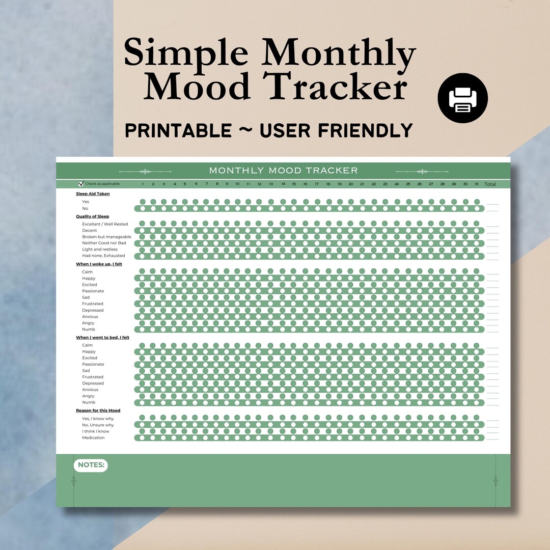 Simple Printable Mood Tracker, Monthly Mood Tracker, Minimalist Design ...
