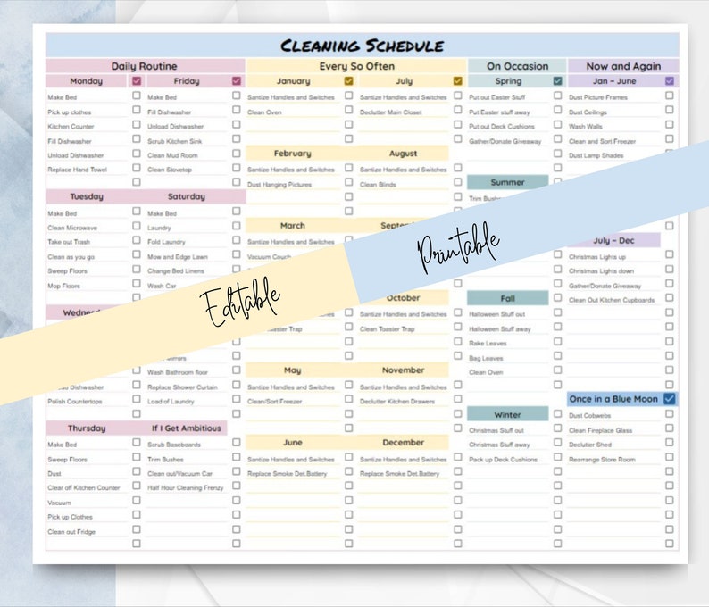 Cleaning Planner, Cleaning Checklist, Editable Cleaning Schedule ...