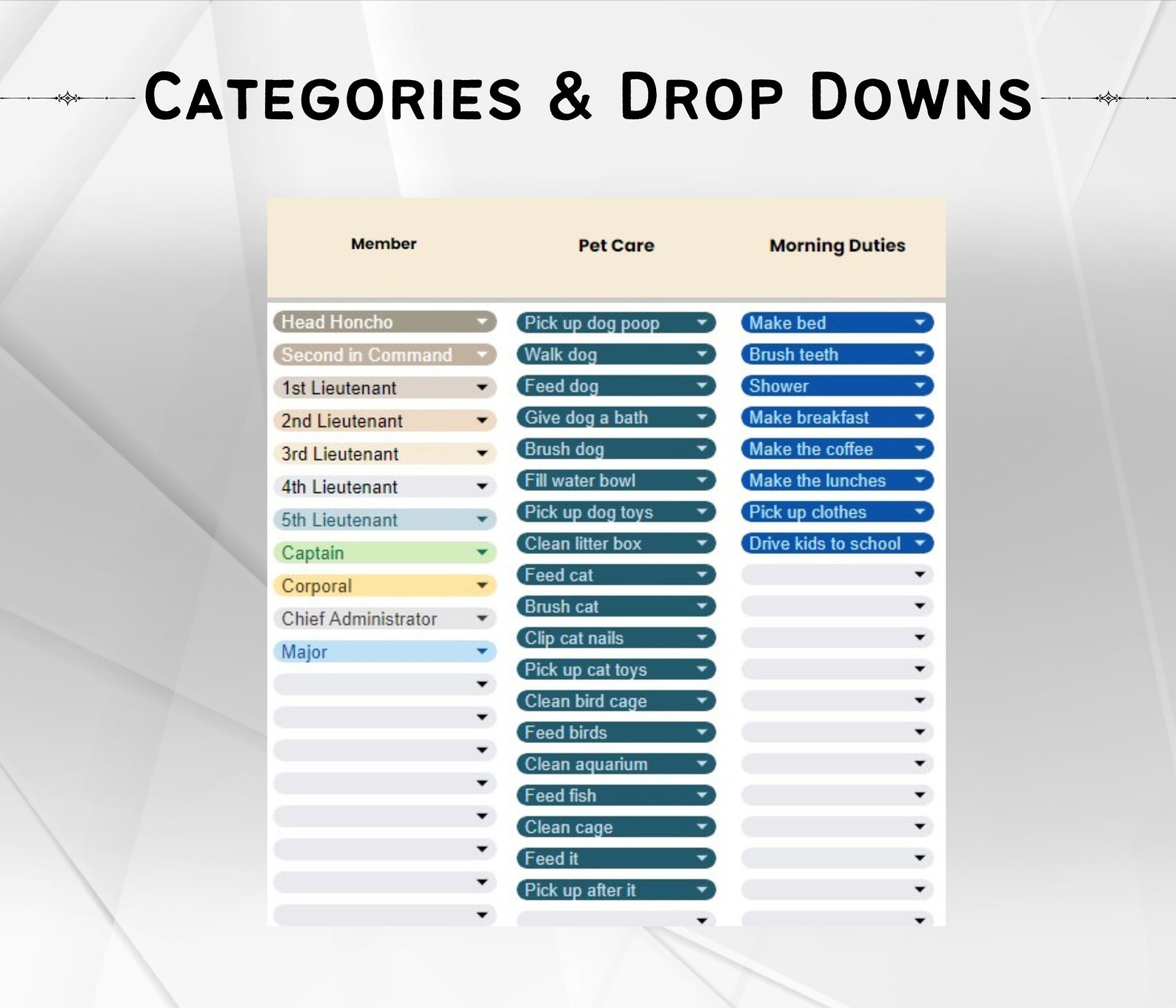 Chore Chart Google Sheets, Weekly Chore Chart, Editable Family Planner ...