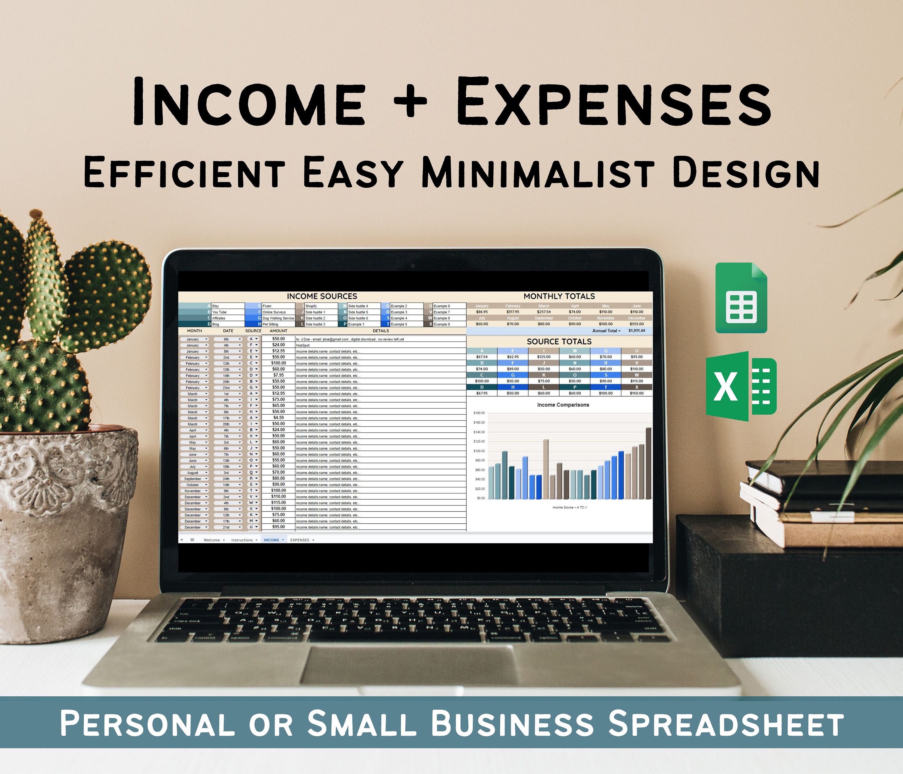 Income and Expense Small Business Tracker I Google Sheets Income and ...