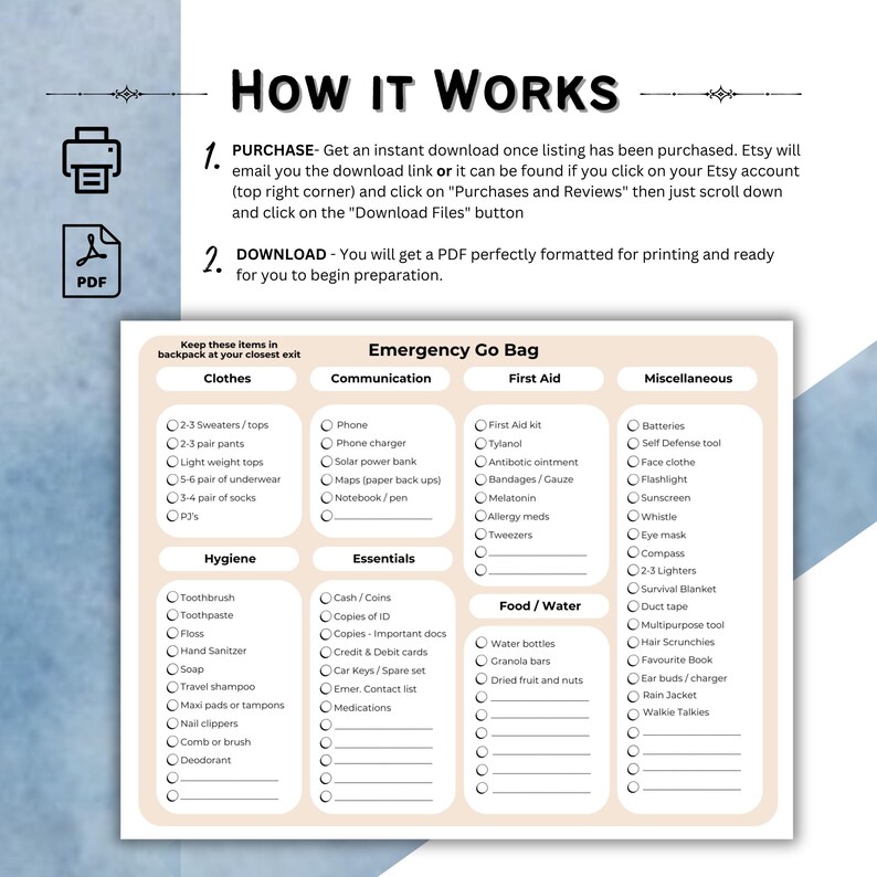 Printable Emergency Evacuation Planner, Go Bag, Action Plan, Printable ...