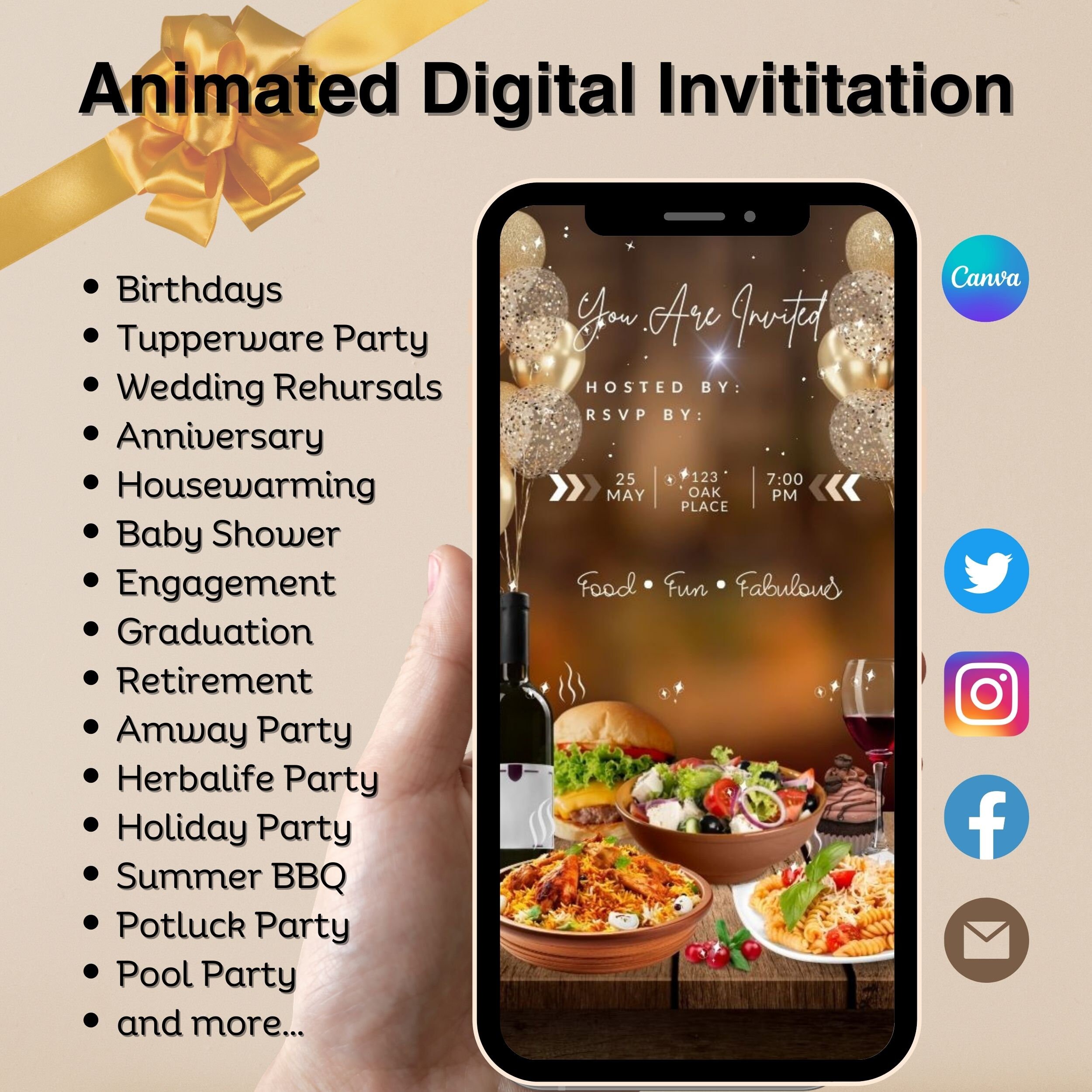 Customizable Animated Digital Invitation Canva Editable Perfect for ...