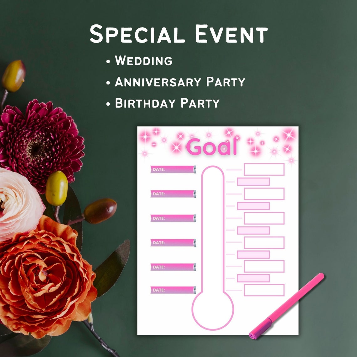 Goal Tracker Printable, Thermometer Goal Tracker, Editable Goal Tracker ...