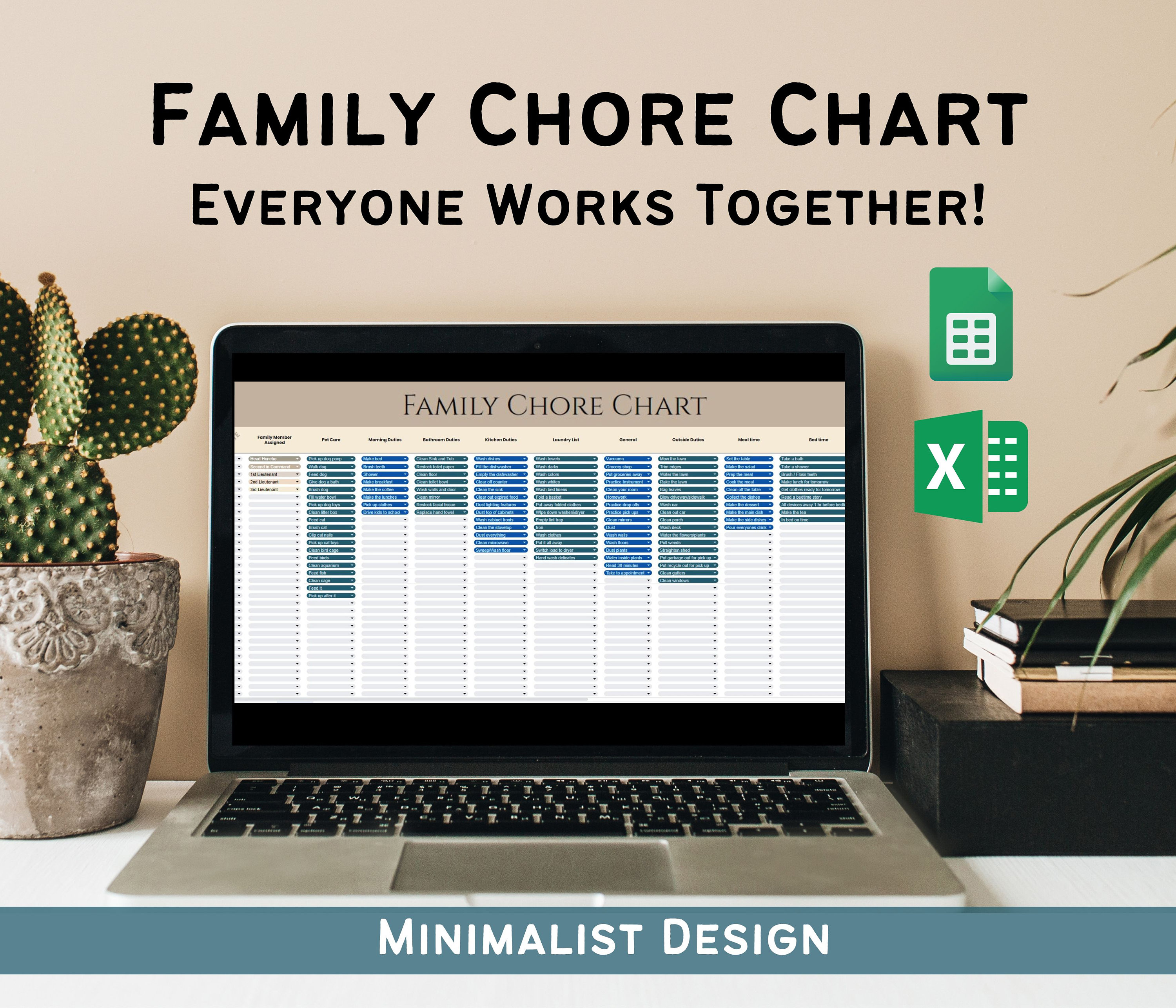 Family Chore Chart Google Sheets, Weekly Chore Chart, Editable Family ...