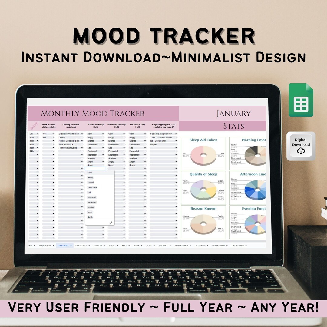 Google Sheets Mood Template, Mood Tracker Spreadsheet, Minimalist ...