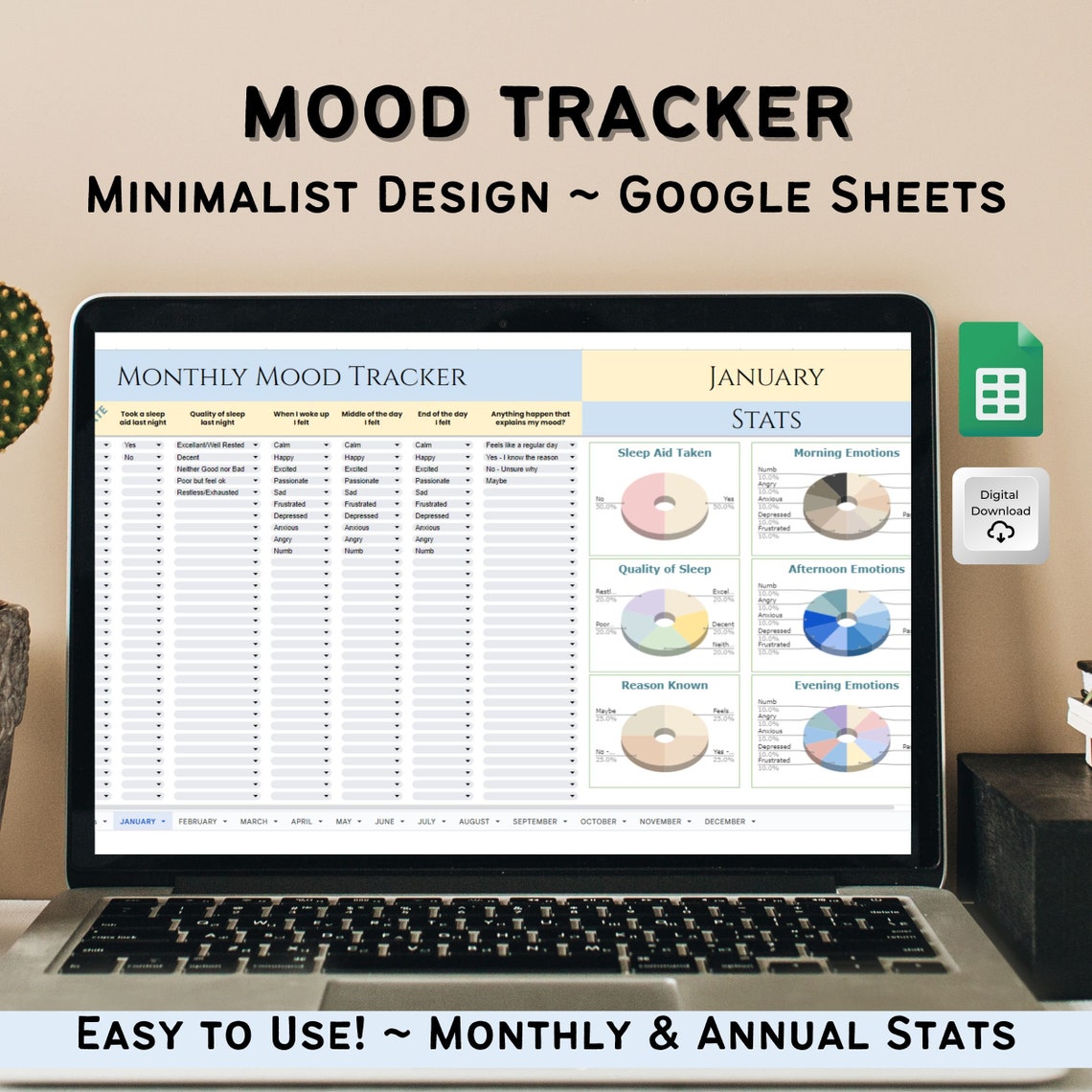 Google Sheets Mood Template, Mood Tracker Spreadsheet, Mood Template, Monthly Mood Tracker ...