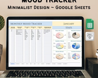 Google Sheets Mood Template, Mood Tracker Spreadsheet, Minimalist Design, Monthly Mood Tracker ...