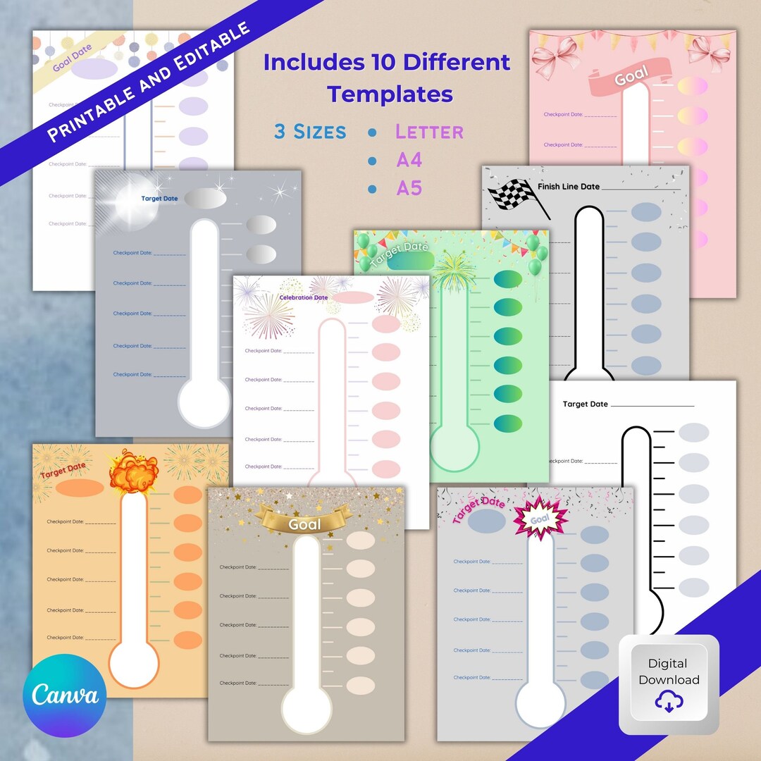 Thermometer Goal Tracker, Goal Tracker Printable, Editable Goal Tracker ...