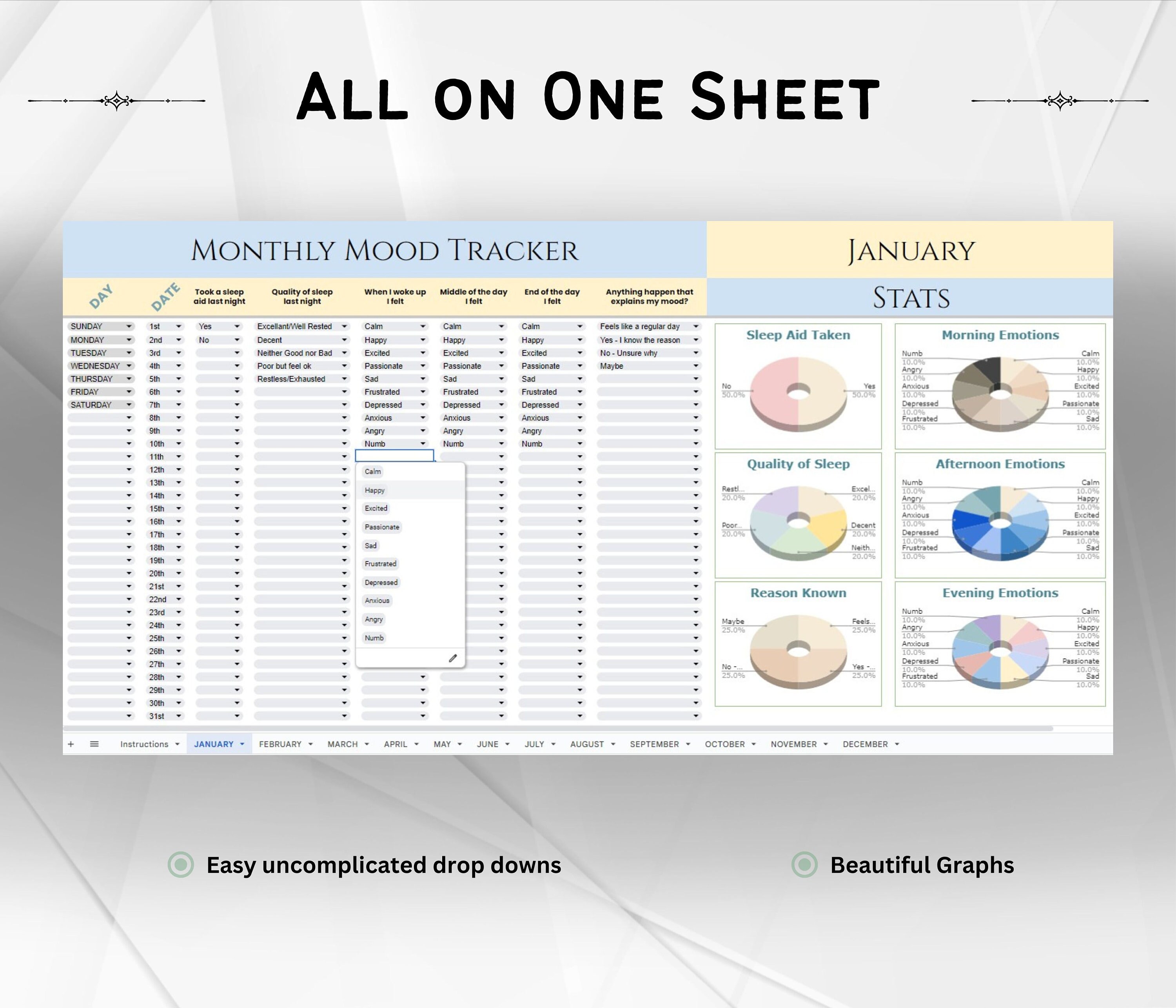 Digital Mood Tracker Google Sheets Minimalist Mood Tracker - Etsy