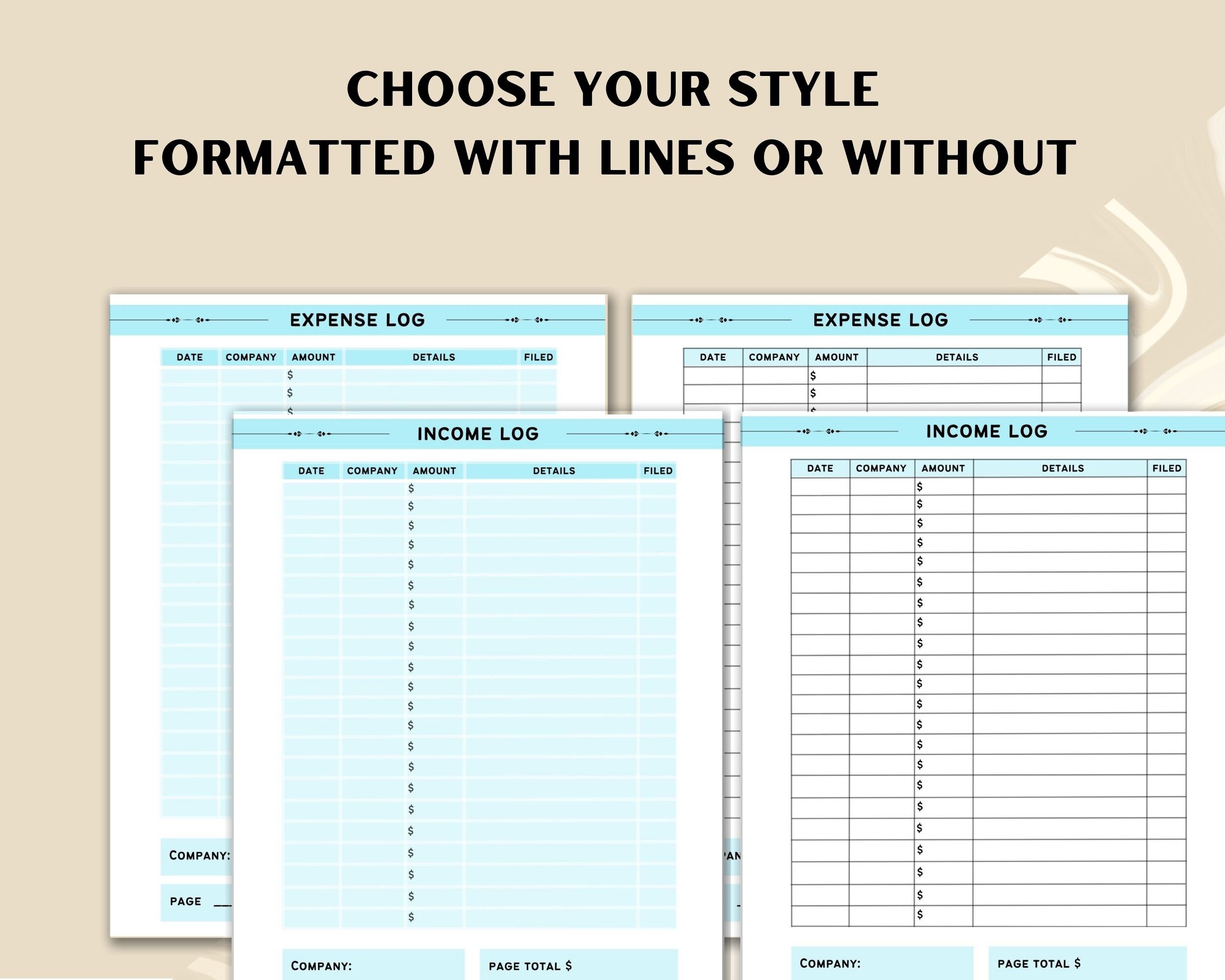 Income and Expense Log Bundle, Expense Bundle, Printable, Editable, PDF ...