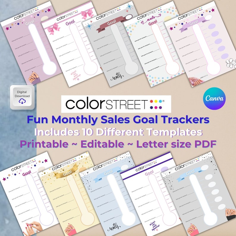 Colorstreet Sales Goal Tracker Printable, Thermometer Goal Tracker ...