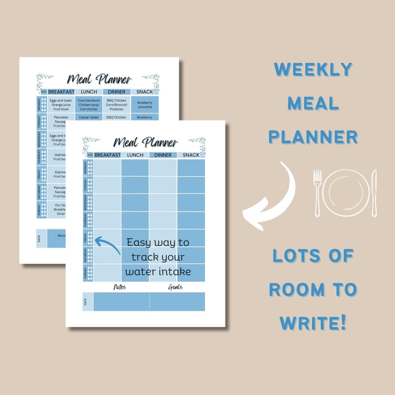 Digital Weekly Meal Planner With Shopping List, Track Water Intake ...