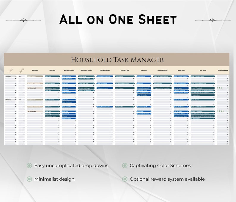 Google Sheets Digital Chore Chart Task Manager Spreadsheet - Etsy