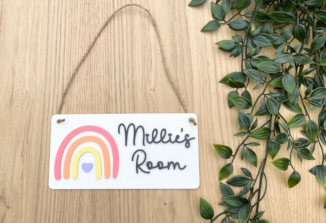 Girls Bedroom Name Sign - Hanging Door Sign - Acrylic Sign - Wooden ...