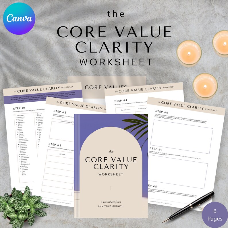 Core Value Clarity Worksheet Clarity Journal Clarity Planner Guided Worksheet Self Development