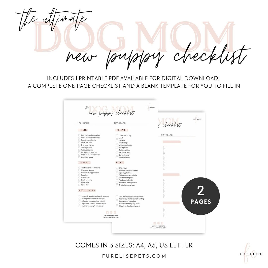 New Puppy Checklist | Ultimate Dog Mom Planner, Puppy Essentials ...