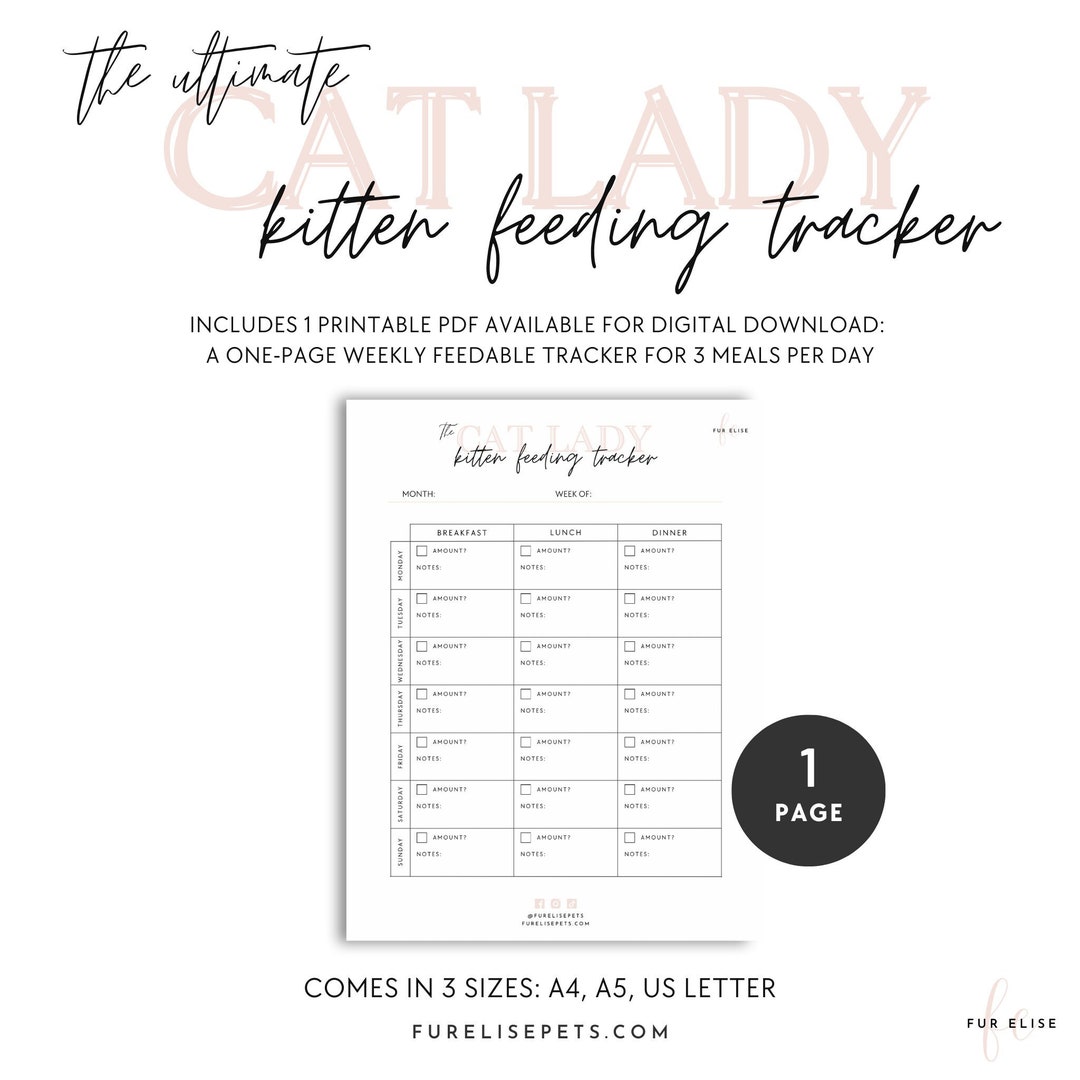 Kitten Feeding Tracker Ultimate Cat Lady Planner, Kitten Essentials ...