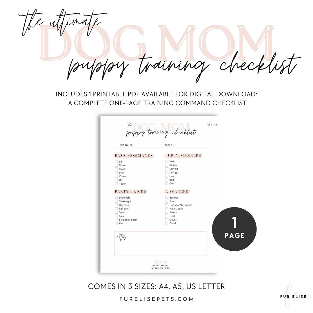 Puppy Training Command Checklist New Puppy Essentials, Minimalist ...