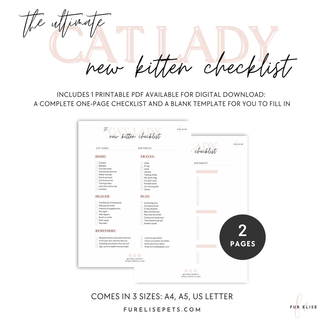 New Kitten Checklist | Ultimate Cat Lady Planner, Kitten Essentials ...