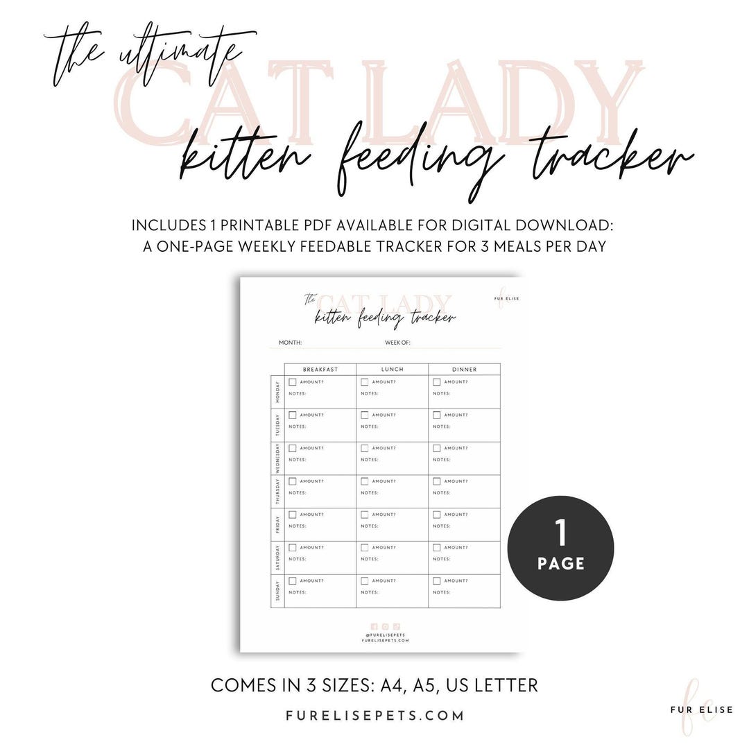 Kitten Feeding Tracker | Ultimate Cat Lady Planner, Kitten Essentials ...