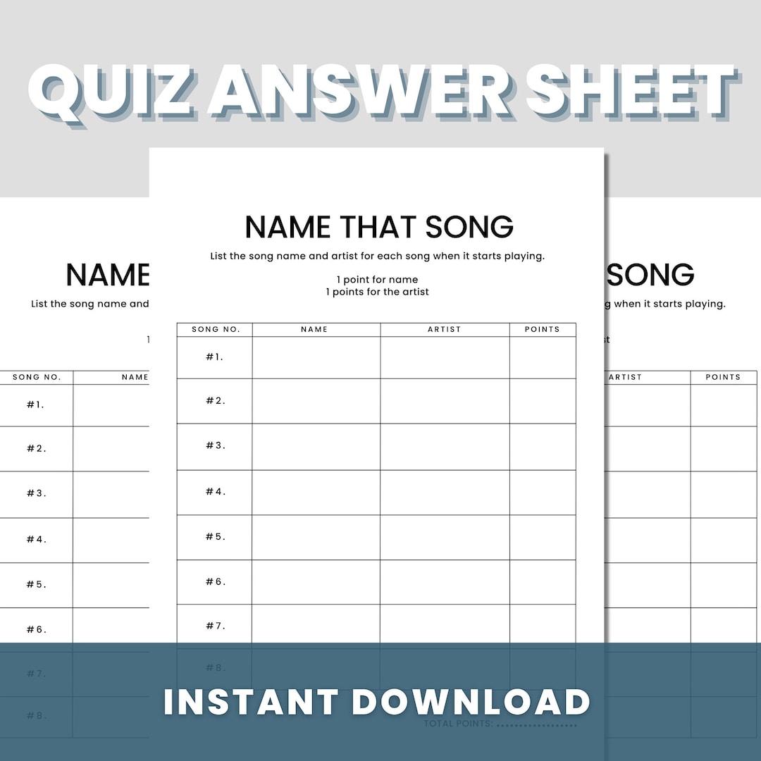 Quiz Answer Sheets, Printable Quiz Sheets, Digital Download Template ...