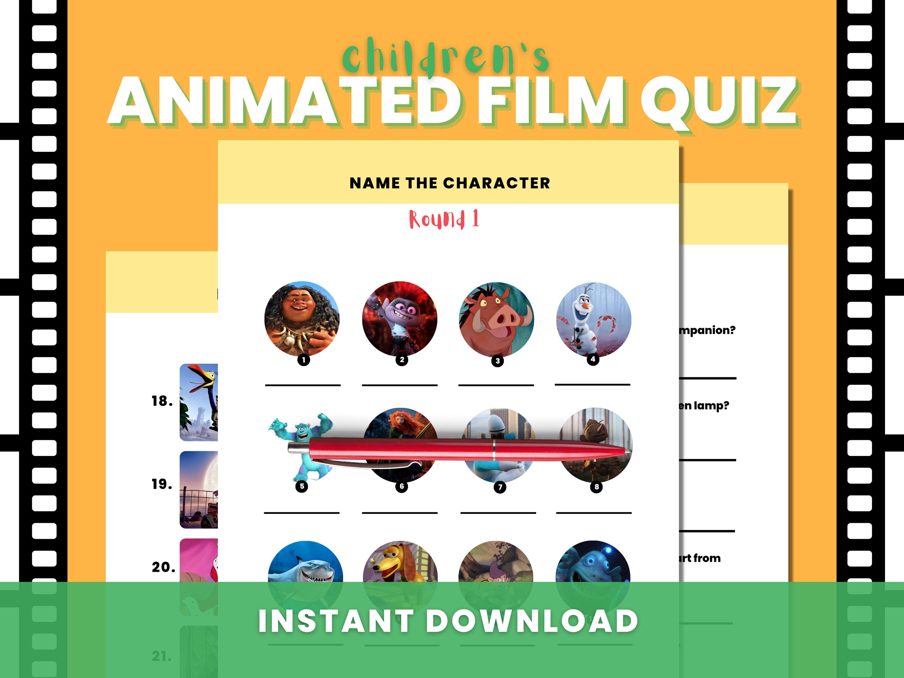 Children's Animated Film Quiz Printable Quiz Questions - Etsy Australia