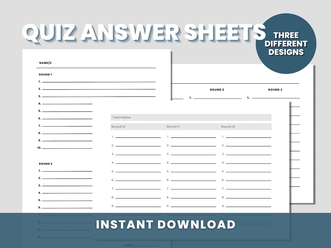 Quiz Answer Sheets Printable Quiz Sheets Digital Download - Etsy Portugal