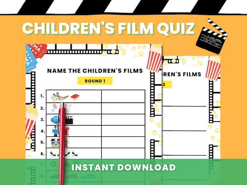 Children's Film Quiz Printable Quiz Questions Picture - Etsy