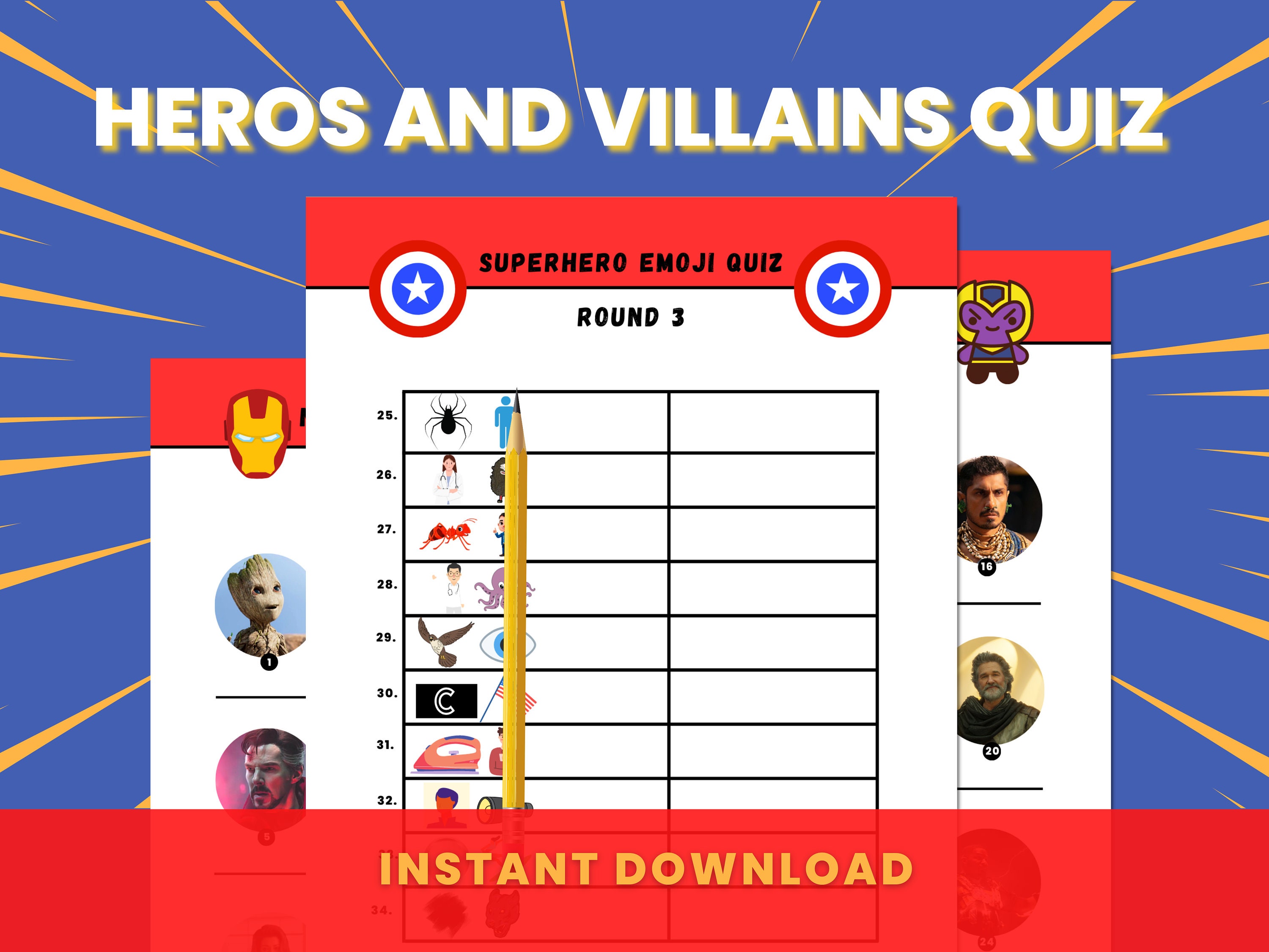 Superhero Quiz Emoji Quiz Comic Book Film Quiz Movie Quiz - Etsy