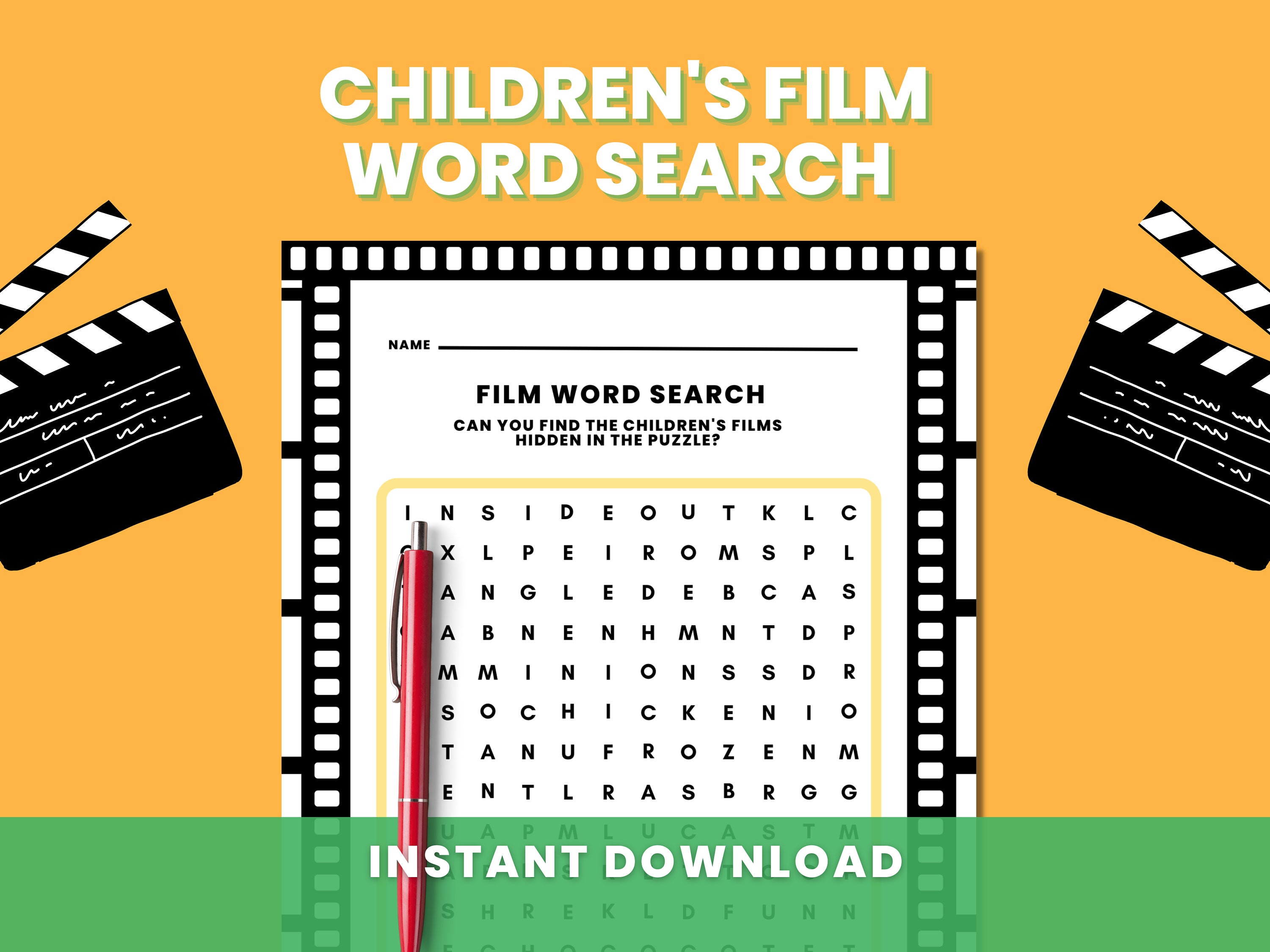 Children's Film Word Search, Printable Quiz, Word Puzzle, Quiz Sheet ...