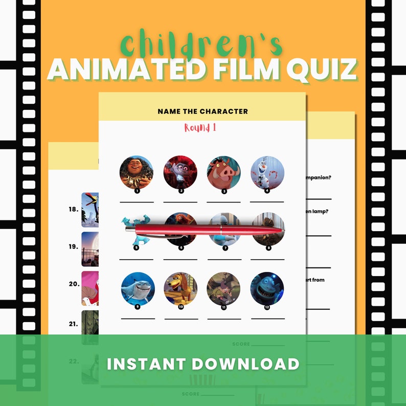 Children's Animated Film Quiz, Printable Quiz Questions, Picture Round ...