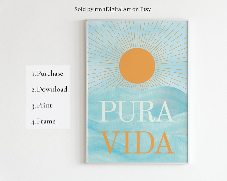 Pura Vida Wall Art , Printable Artwork , Colorful Wall Art , Costa Rica ...
